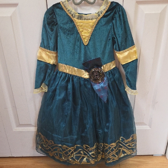 Disney | Costumes | Disney Merida Teal And Gold Kids Costume Dress ...